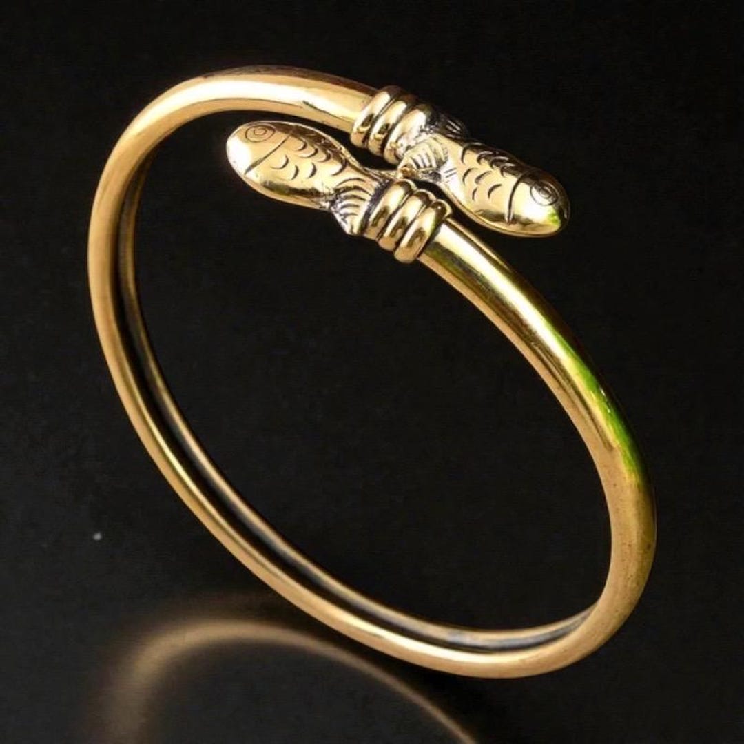 Gold Fish Bracelet | Handmade Adjustable Cuff Bangle | Tribal Boho ...