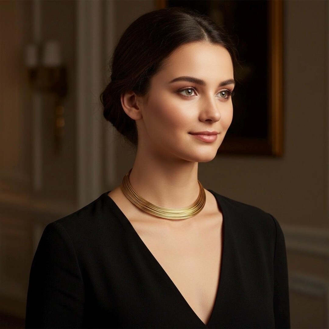 Gold Multi Strand Collar Necklace • Minimalist Torque Choker ...