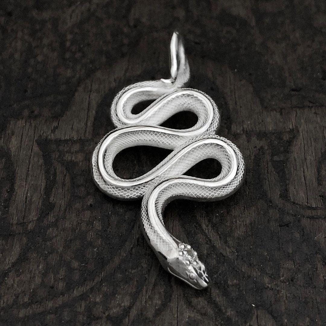 Sterling Silver Snake Pendant: Gothic Serpent Amulet Necklace - Etsy
