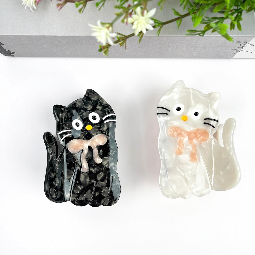 Cute Bow Cat Hair Claw Clip,tilt Head Cat Hair Clip, Acetate Claw Clip ...