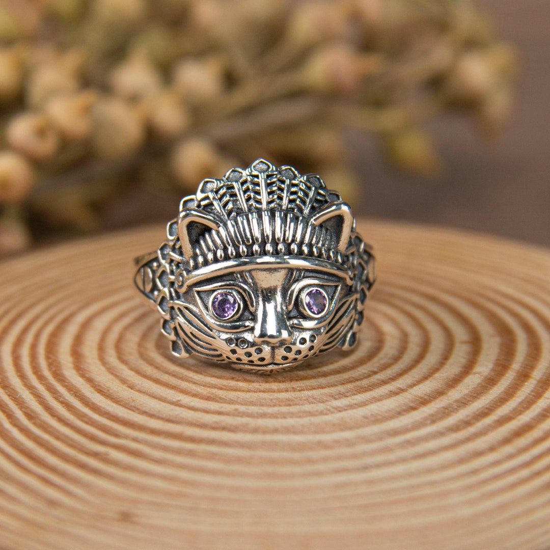 Elvis Ring With Purple Sapphire Eyes Silver Cat Ring - Etsy