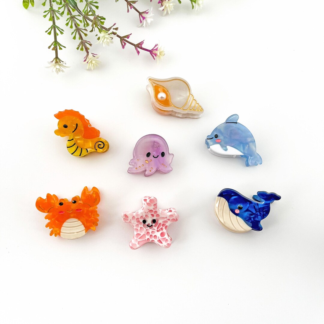 2PCS Mini Acetate Marine Animal Hair Clips,cute Whale Crab Seahorse ...