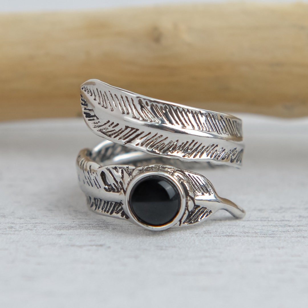 Adjustable Sterling Black Onyx Angel Feather Wrap Ring - Etsy