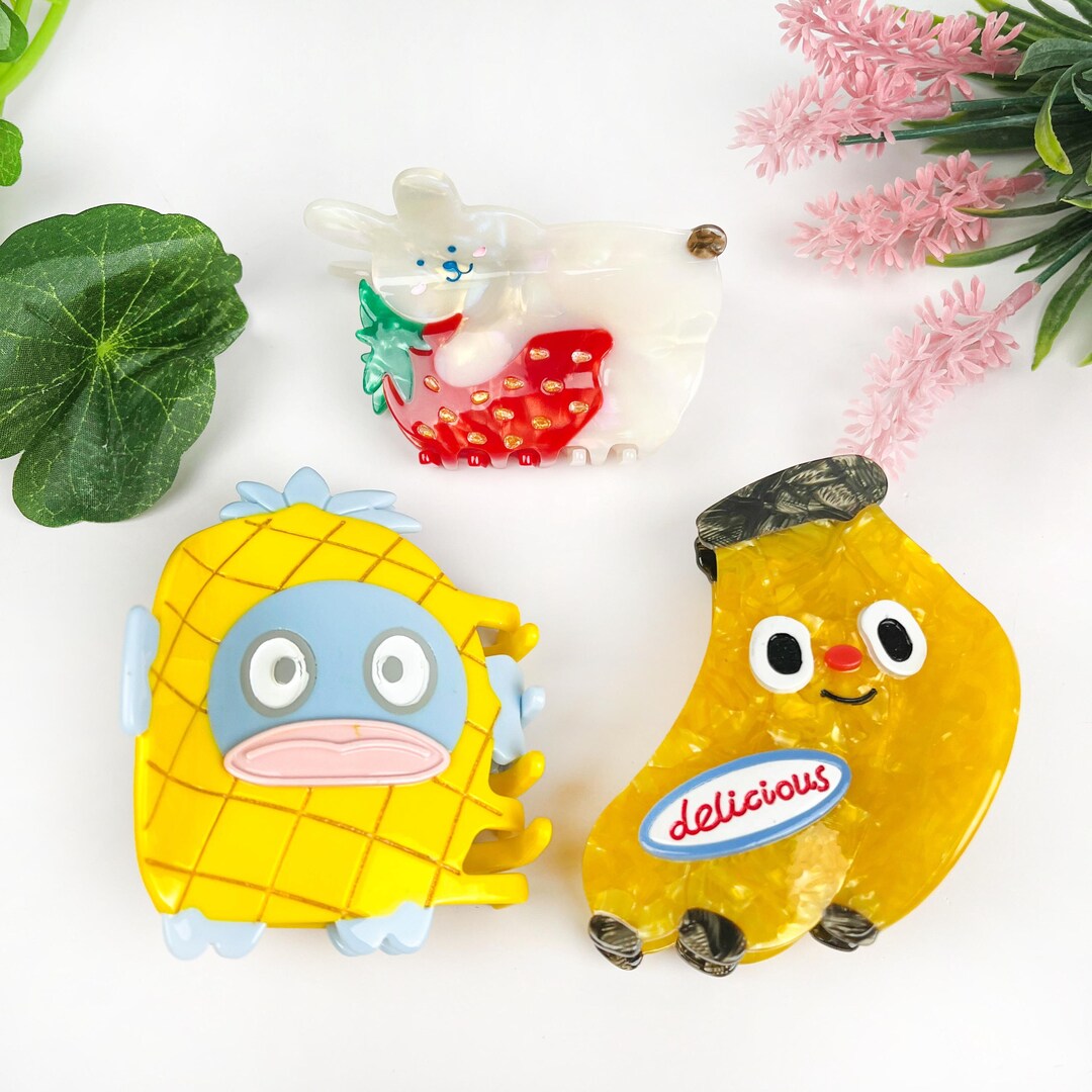 Cartoon Banana Pineapple Strawberry Rabbit Hair Claw Clips,cute Fruit ...
