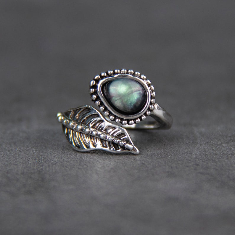 Boho Open Leaf Moonstone Ring Silver Adjustable Ring Boho - Etsy