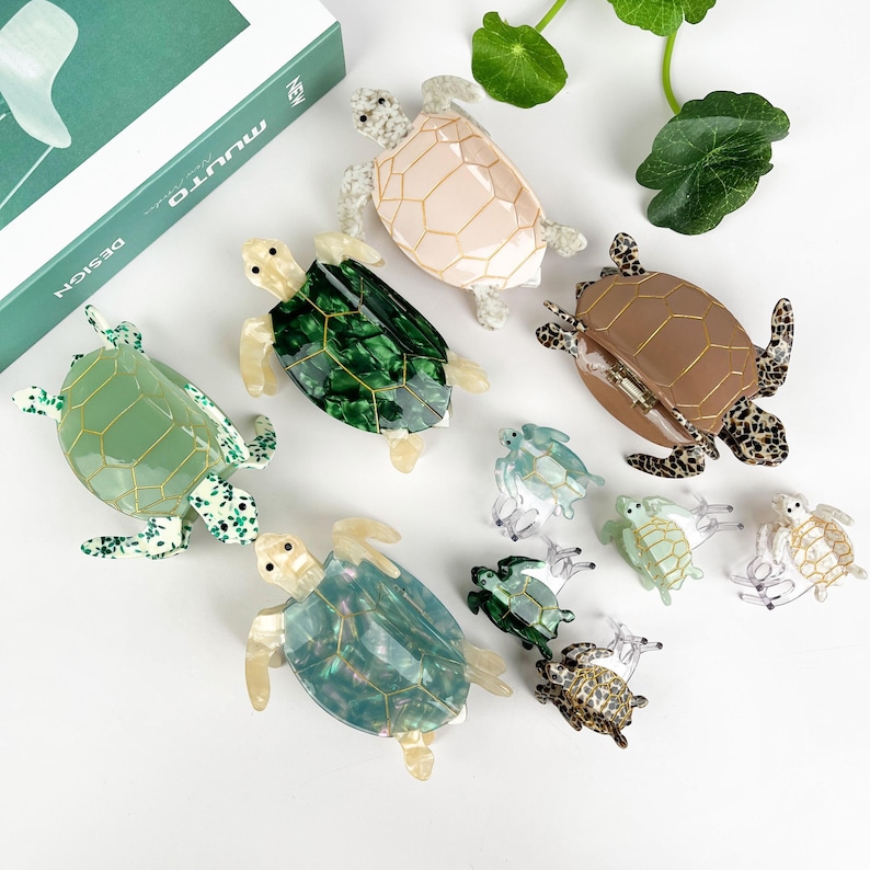 Mother and Child Turtle Hair Claw Clip 2pcs Set: Acetate Marine Animal ...