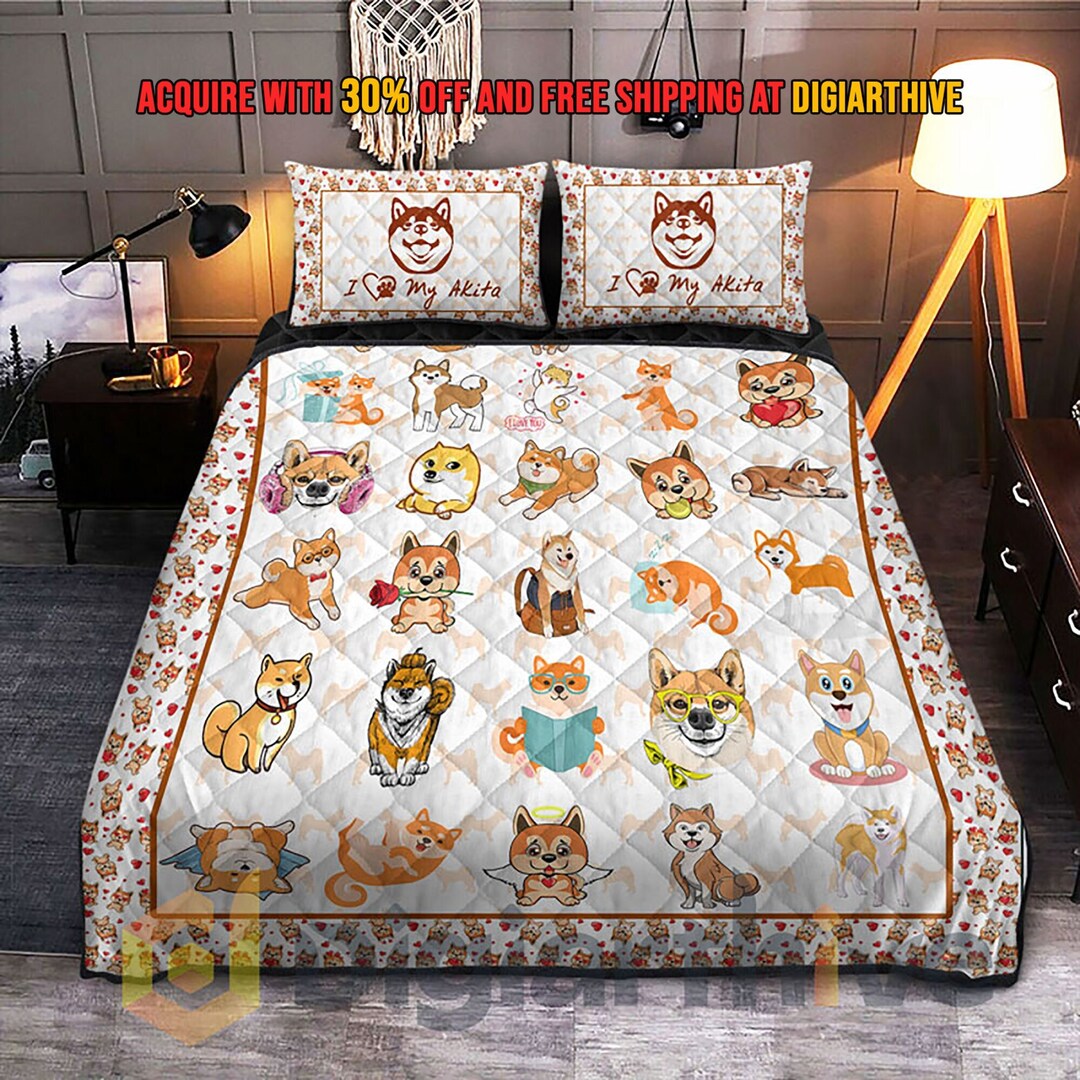 I Love Akita Quilt Bed Set Personalized Dog Blanket - Etsy