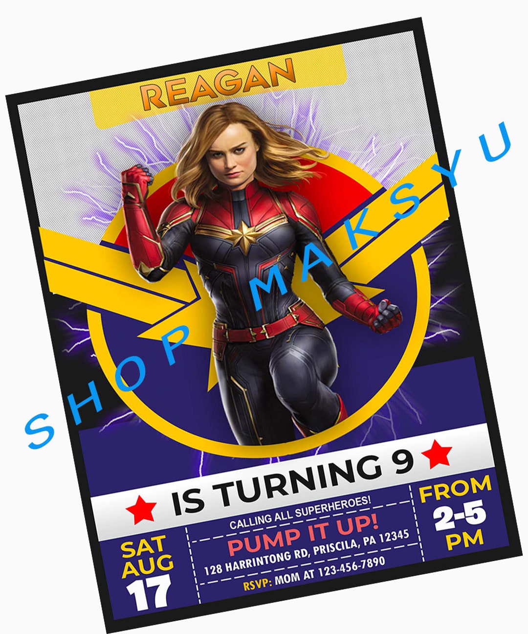 Captain Marvel Birthday Party Invitation Copycanva Templates - Etsy