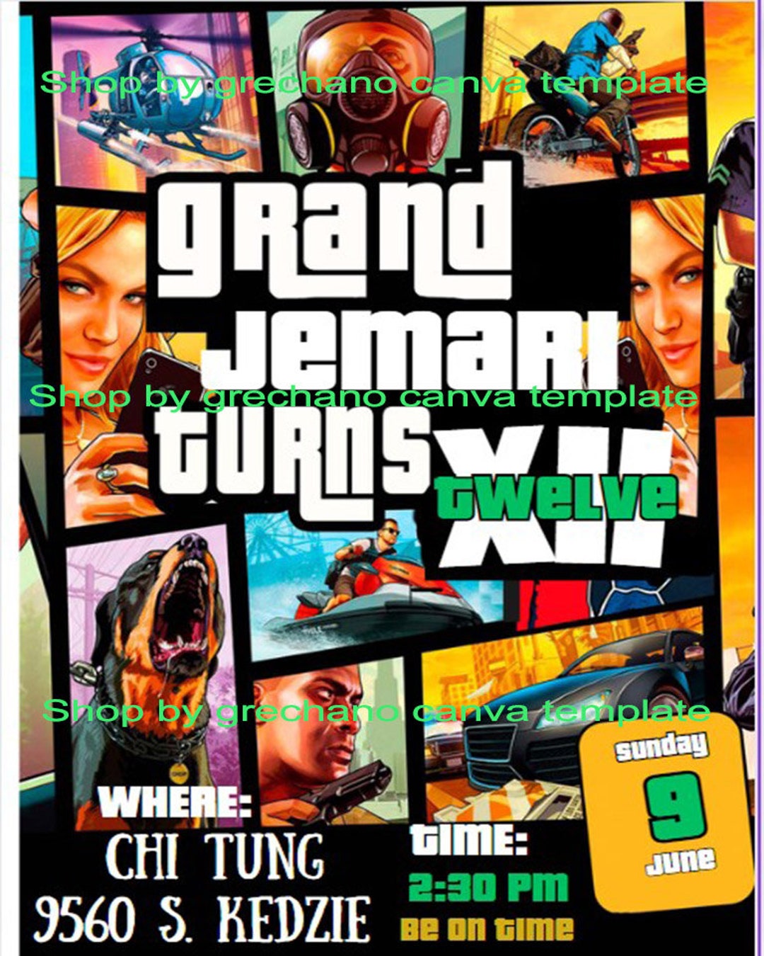 Template Custom Canva Grand-theft-auto-v-birthday-invitation - Etsy