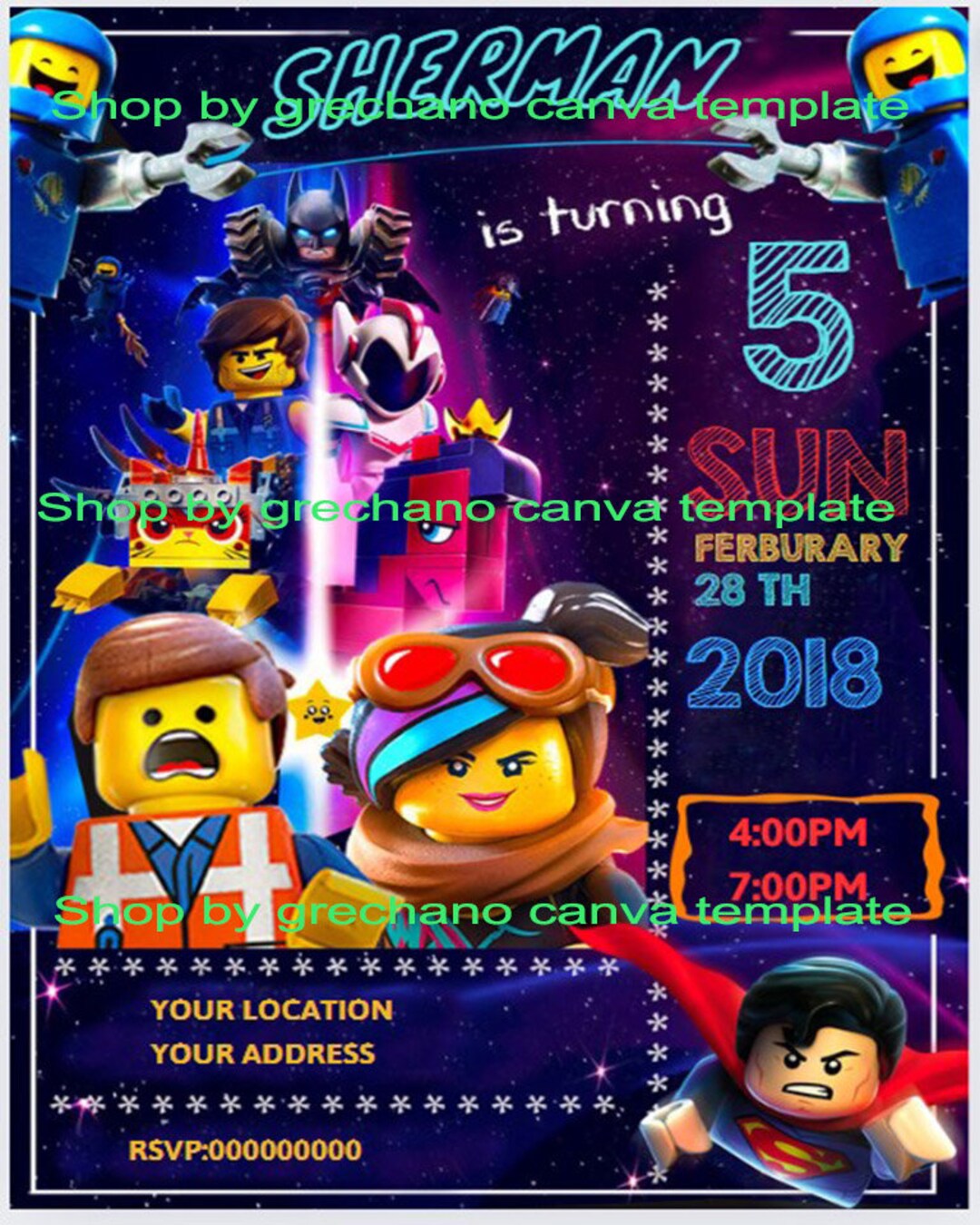 Template Custom Canva the Lego Movie 2 Birthday Party Invitation - Etsy