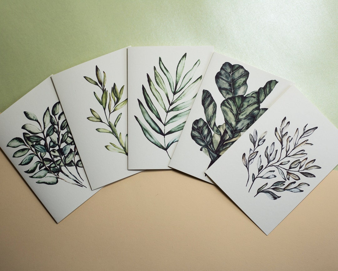 Botanical Cards Set Set of 5 Cards With Envelopes Plant Art Card Set ...