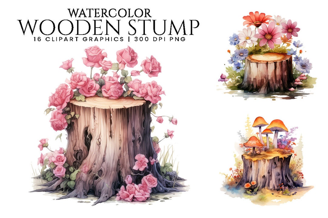 Watercolor Wooden Stump Clipart Bundle Digital Download Printable Wall ...