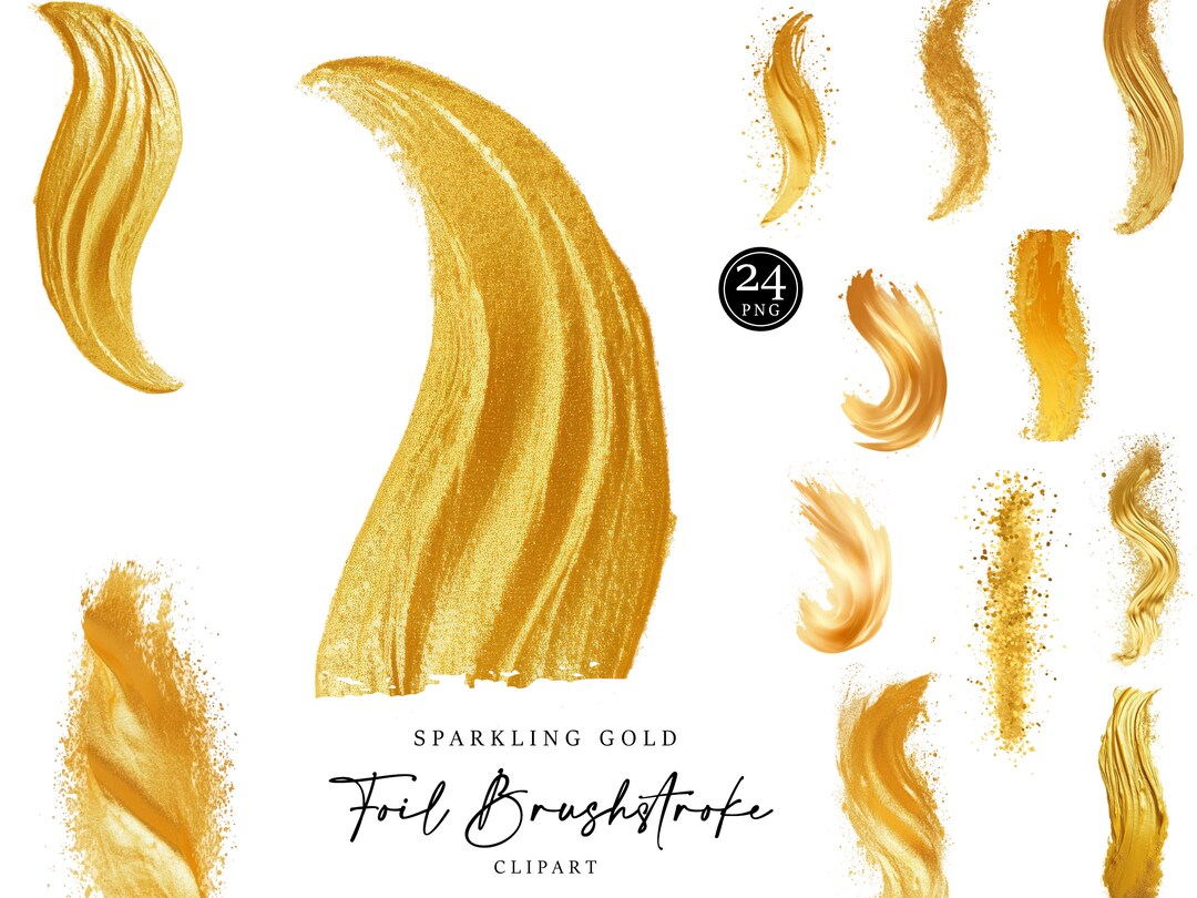 24 Sparkling Gold Glitter and Foil Brushstroke Clipart Bundle ...