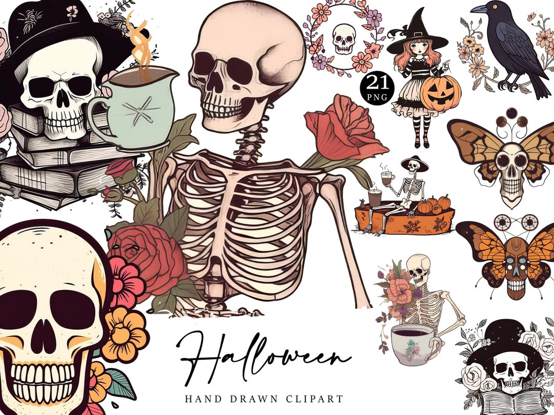 21 Hand Drawn Halloween Clipart Bundle Digital Download Printable Art ...