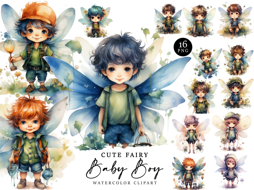 16 Watercolor Cute Fairy Baby Boy Clipart Bundle Sublimation Designs ...