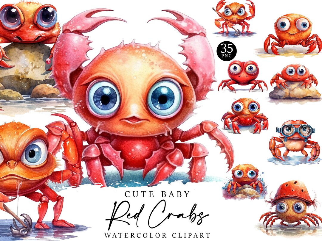 35 Watercolor Baby Red Crabs Clipart Bundle, Sublimation Designs ...