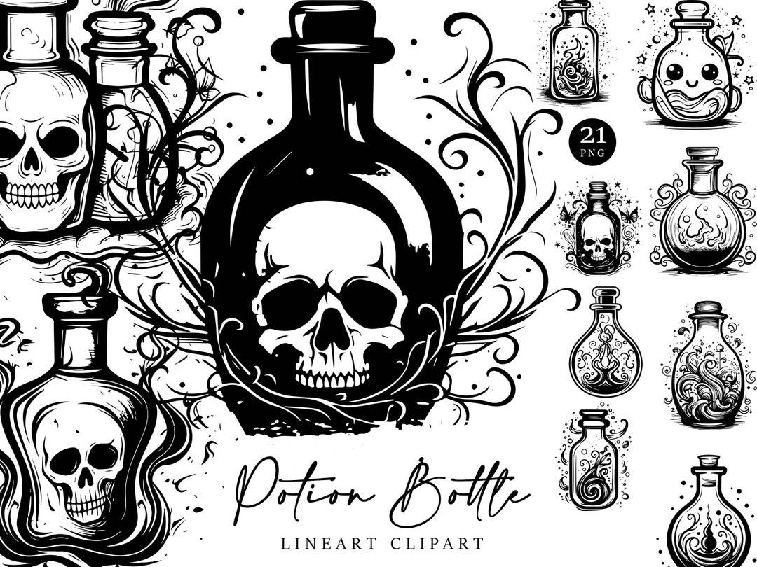 21 Lineart Potion Bottle Clipart Bundle Digital Print Sublimation ...