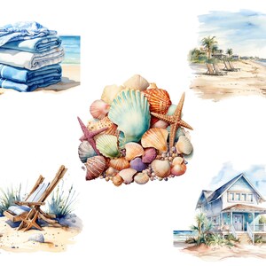 Watercolor Beach Ocean Clipart Bundle Sublimation Designs, Digital ...