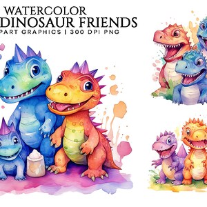 Watercolor Cute Dinosaur Friends Clipart Bundle Instant Download ...