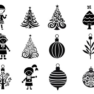 Black and White Vector Christmas Clipart Bundle Digital Download ...