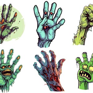 18 Cartoon Zombie Hand Clipart Bundle Sublimation Designs, Digital ...