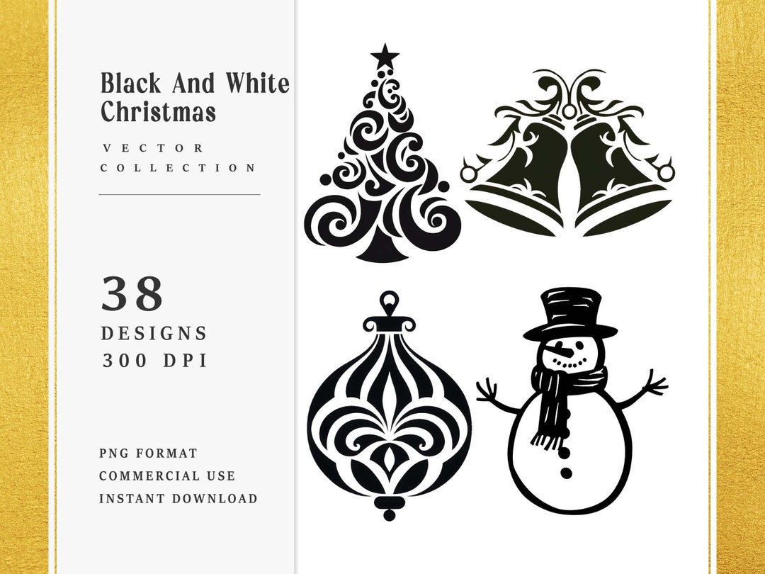 Black and White Vector Christmas Clipart Bundle Digital Download ...