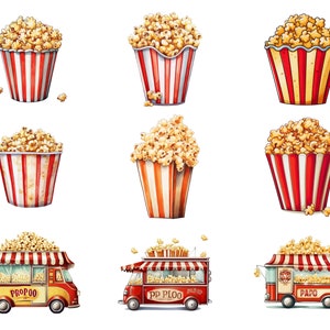 18 Watercolor Vintage Popcorn Clipart Bundle Digital Print Sublimation ...