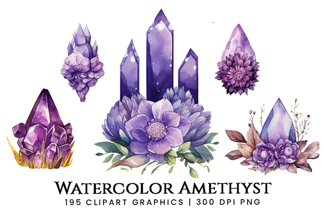 Watercolor Amethyst Clipart Bundle Digital Download Printable - Etsy