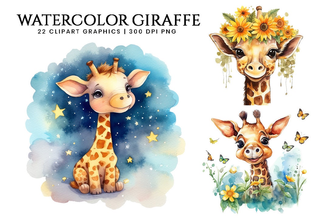 Watercolor Giraffe Clipart Bundle Instant Download, Digital Download ...