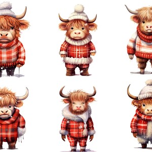 20 Watercolor Christmas Highland Cow Clipart Bundle Sublimation Designs ...