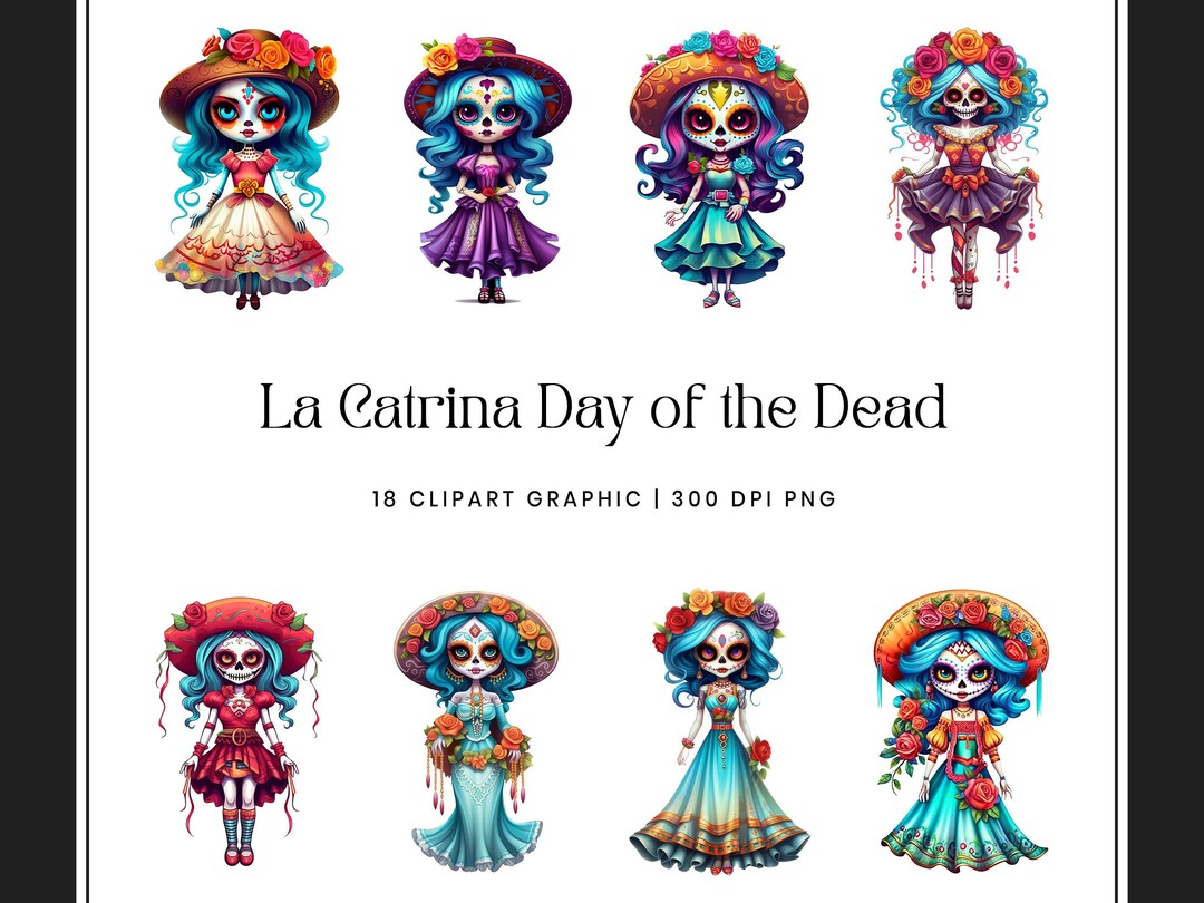 Cute La Catrina Day of the Dead Clipart Bundle Digital Download ...