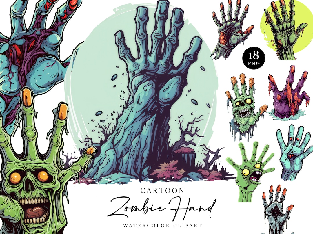 18 Cartoon Zombie Hand Clipart Bundle Sublimation Designs, Digital ...