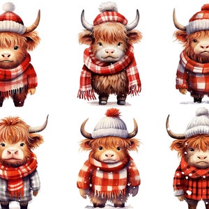 20 Watercolor Christmas Highland Cow Clipart Bundle Sublimation Designs ...