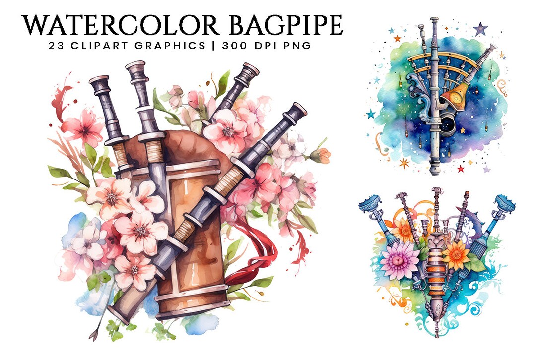 Watercolor Bagpipe Clipart Bundle Printable Art, Instant Download ...