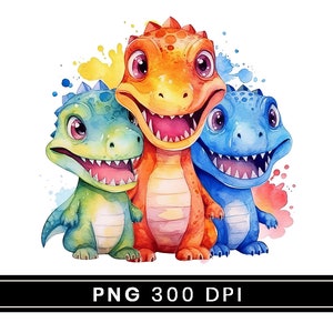 Watercolor Cute Dinosaur Friends Clipart Bundle Instant Download ...