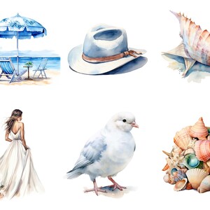 Watercolor Beach Ocean Clipart Bundle Sublimation Designs, Digital ...