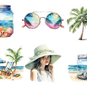 Watercolor Beach Ocean Clipart Bundle Sublimation Designs, Digital ...