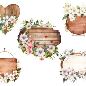Watercolor Wooden Signs Clipart Bundle Sublimation Designs, Floral ...