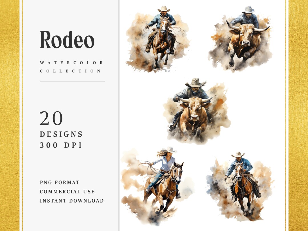 Watercolor Rodeo Clipart Bundle Sublimation Designs Digital Wall Art ...