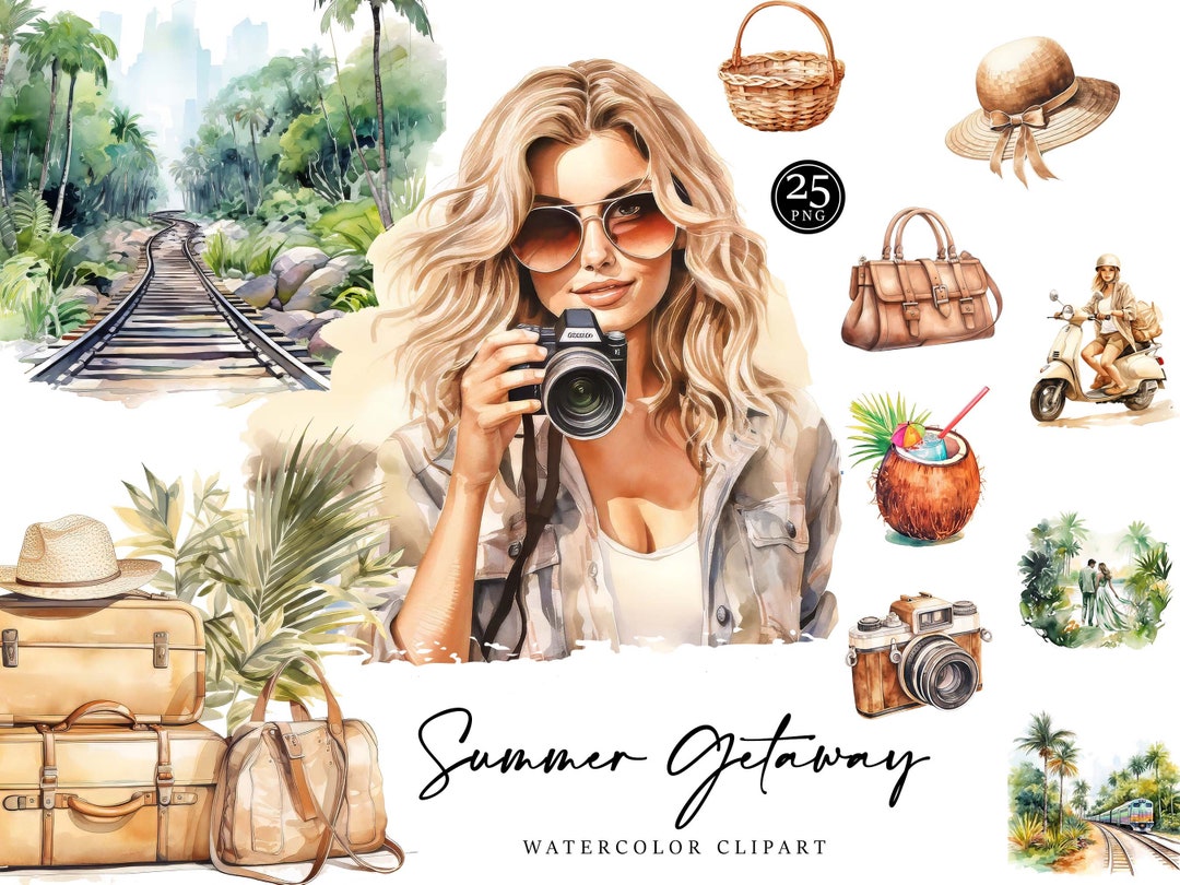 25 Watercolor Summer Getaway Clipart Bundle Sublimation Designs ...