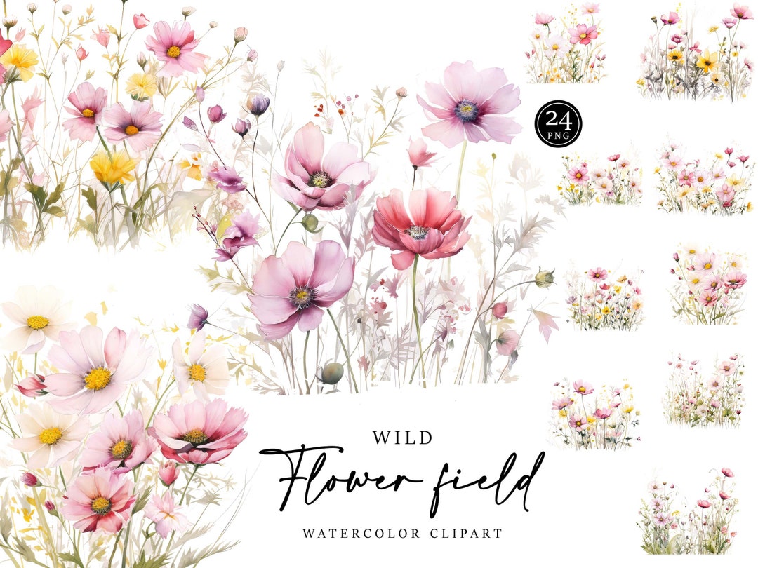 24 Watercolor Wild Border Flowers Clipart Bundle Sublimation Designs ...