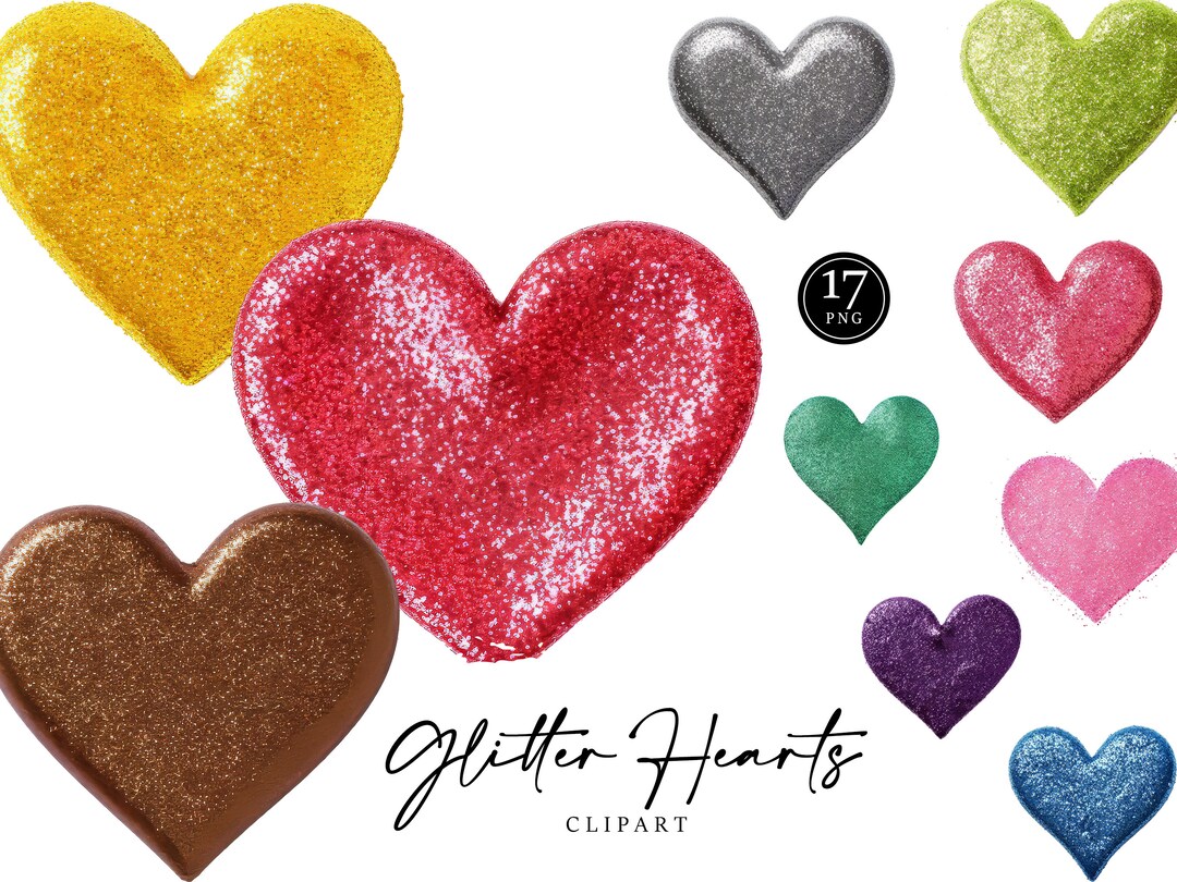 Set of Glitter Hearts Clipart Bundle Sublimation Designs, Digital ...