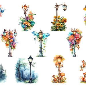 Watercolor Lamp Post Clipart Bundle Digital Download, Sublimation ...