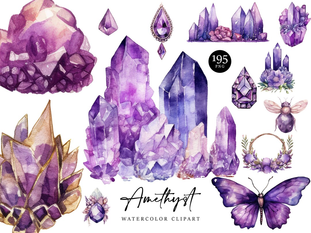 195 Watercolor Amethyst Clipart Bundle Digital Download, Printable Art ...