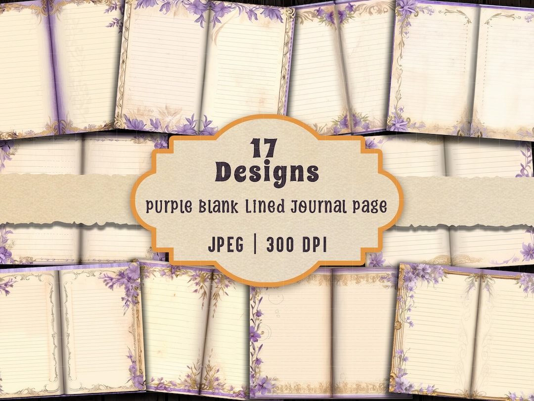 17 Purple Blank Lined Journal Paper, Printable Journal Digital Download ...