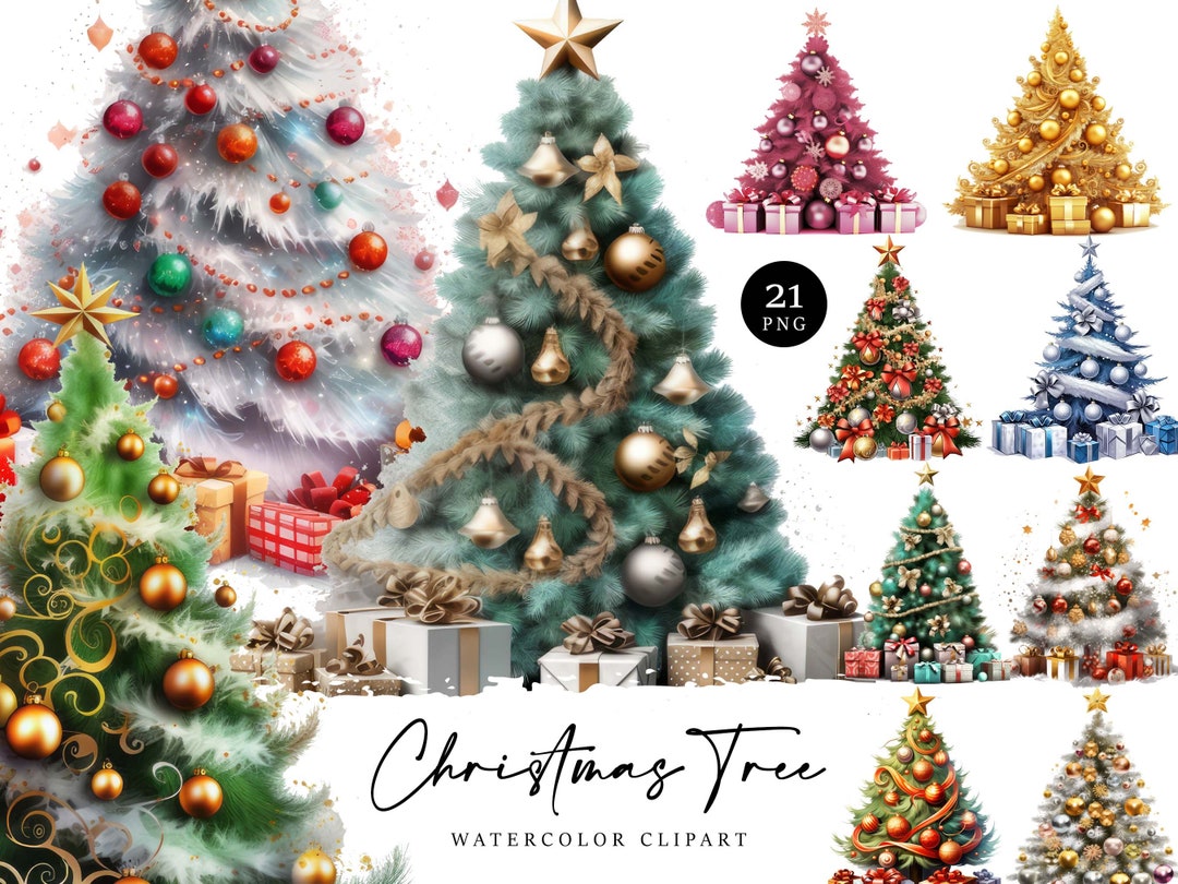 21 Watercolor Christmas Tree Clipart Bundle Sublimation Designs ...