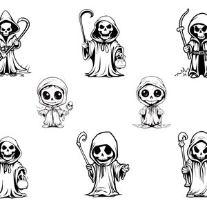 Lineart Cute Grim Reaper Clipart Bundle Digital Download, Instant ...
