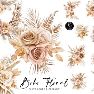 Watercolor Boho Floral Clipart Bundle Sublimation Designs, Digital ...