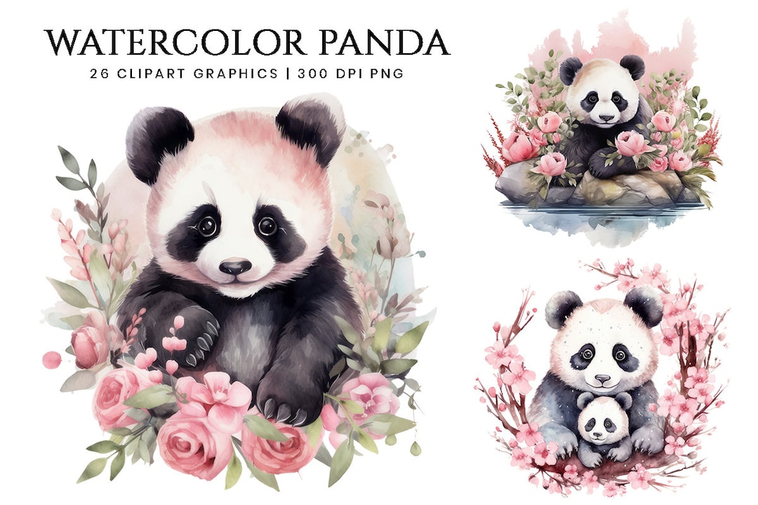 Watercolor Panda Clipart Bundle Digital Download Printable Art ...