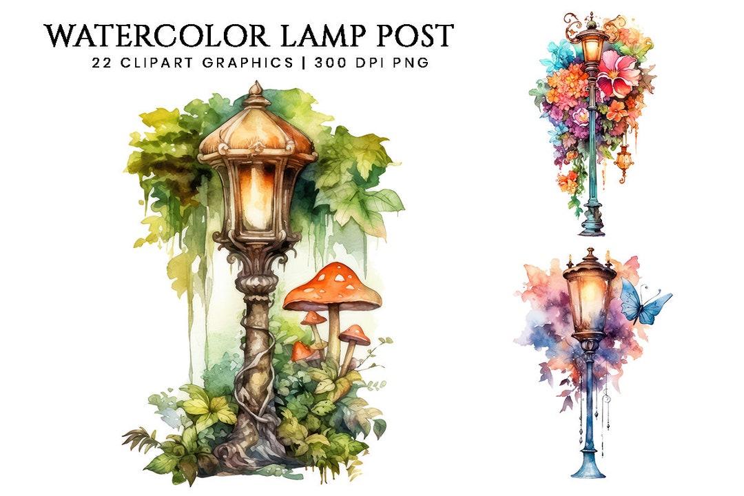 Watercolor Lamp Post Clipart Bundle Digital Download, Sublimation ...